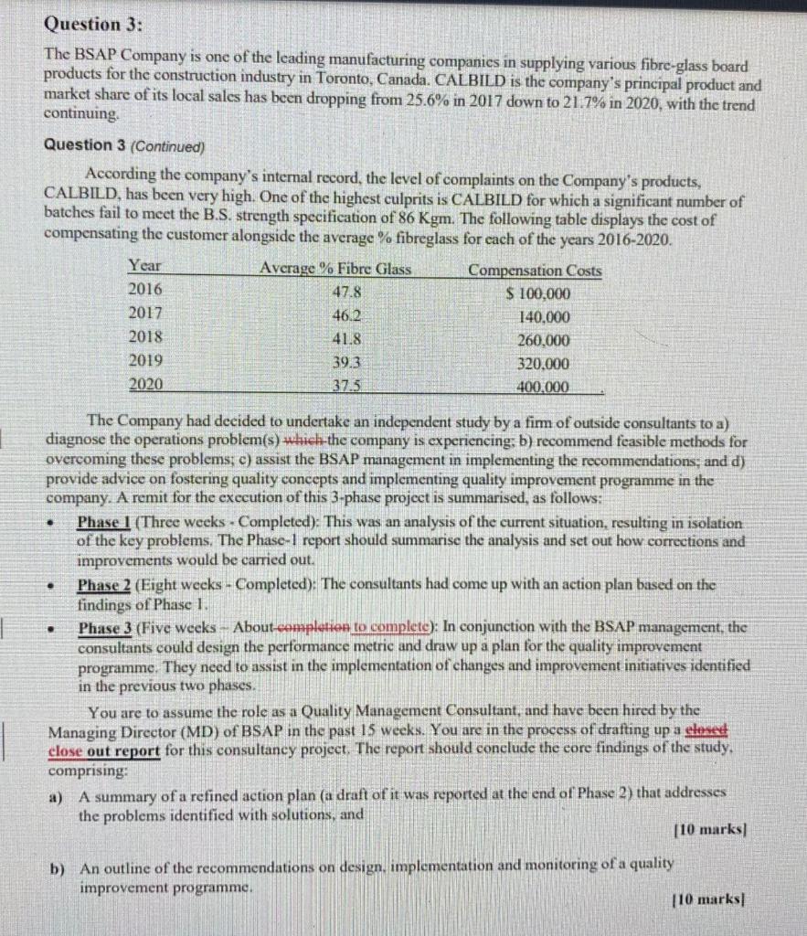 Question 3: The BSAP Company is one of the leading | Chegg.com
