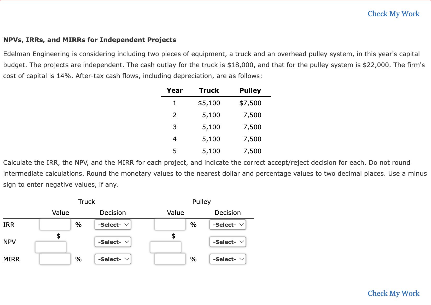 Solved Npvs Irrs And Mirrs For Independent Projects
