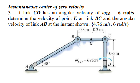 Instantaneous center of zero velocity3- ﻿If link CD | Chegg.com