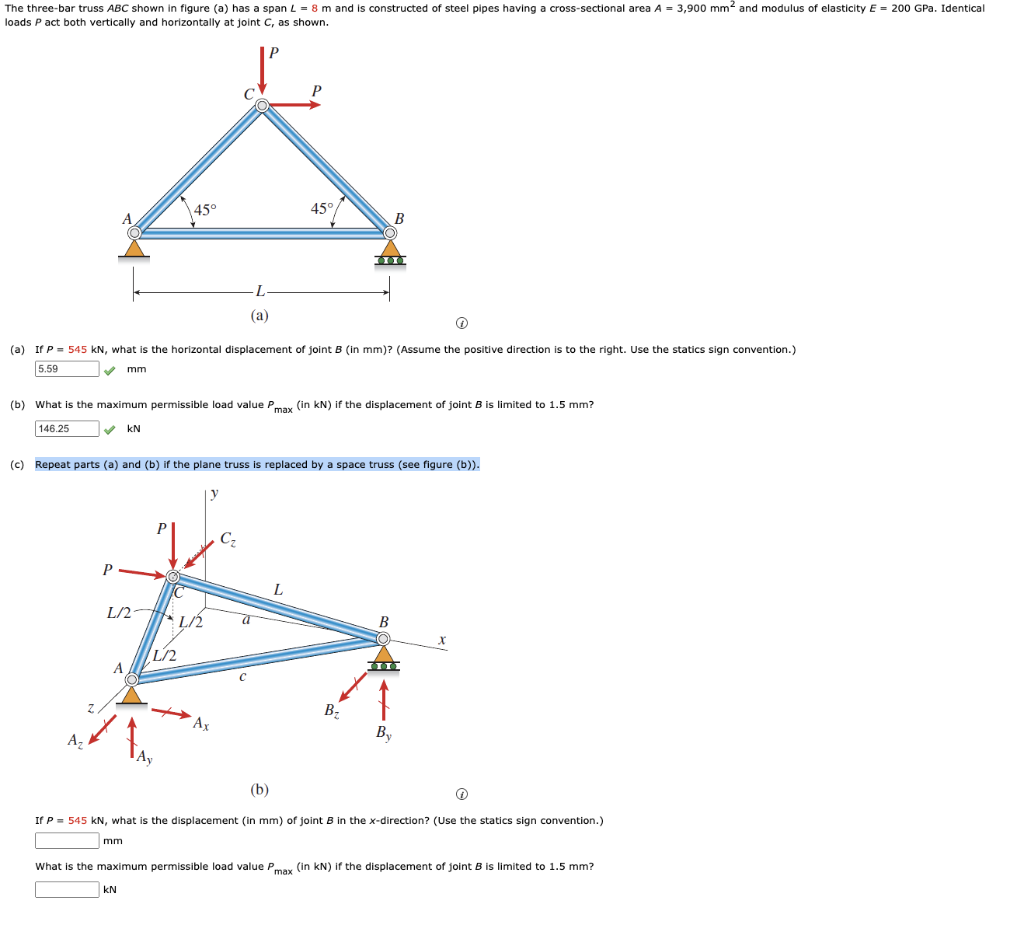 Solved The three-bar truss ABC shown in figure (a) has a | Chegg.com