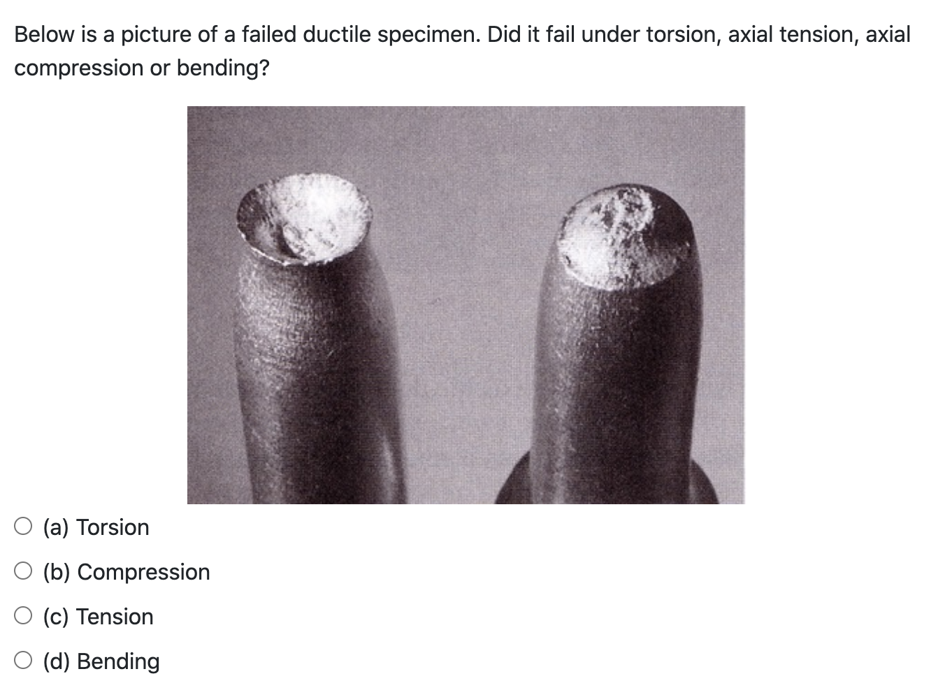 Solved Below is a picture of a failed cast iron specimen, | Chegg.com