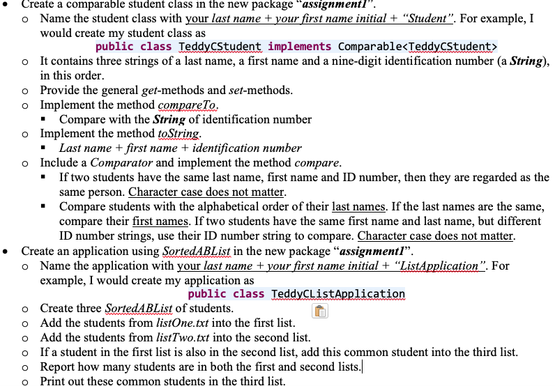 Solved Create a comparable student class in the new package | Chegg.com
