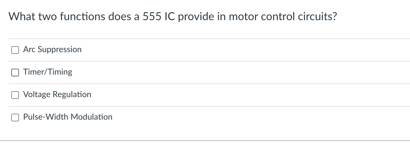 Solved What two functions does a 555 IC provide in motor | Chegg.com