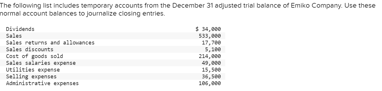 Solved he following list includes temporary accounts from | Chegg.com