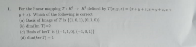 Solved For the linear mapping T:R^(3)rarrR^(3) defined by | Chegg.com