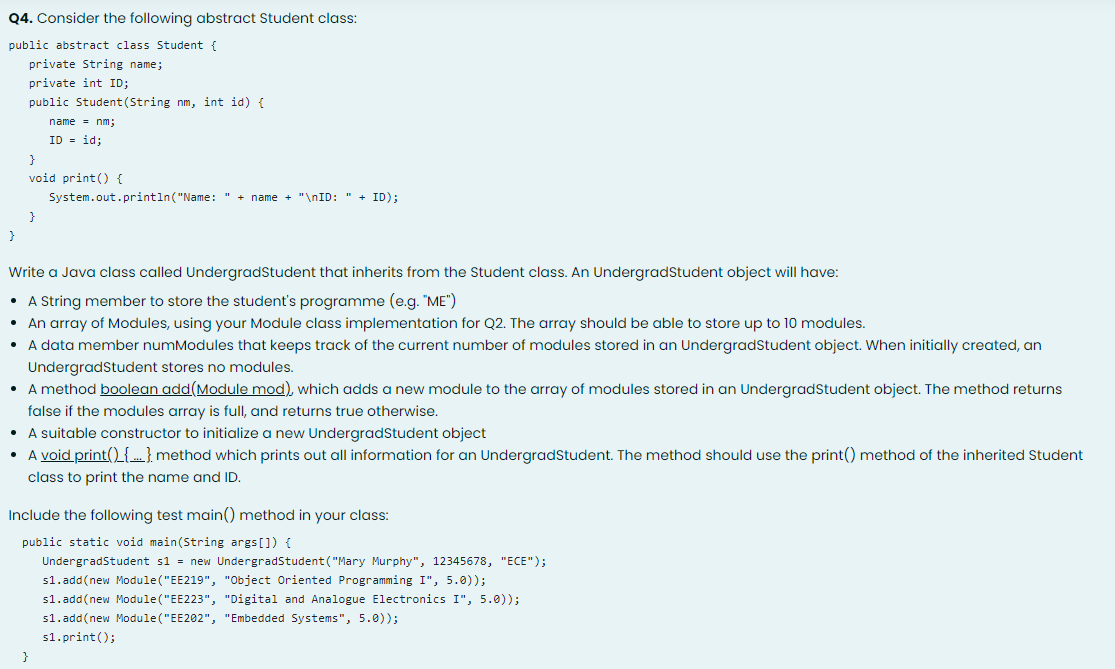 Solved Write a Java class called Module. A Module has a | Chegg.com