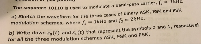 Solved The sequenc a) Sk modulation schemes, where fi 1kHz | Chegg.com