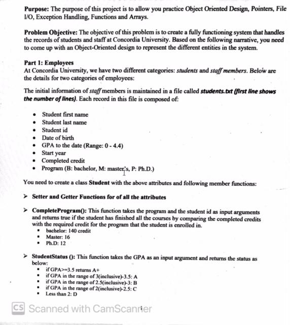 Solved Purpose: The purpose of this project is to allow you | Chegg.com