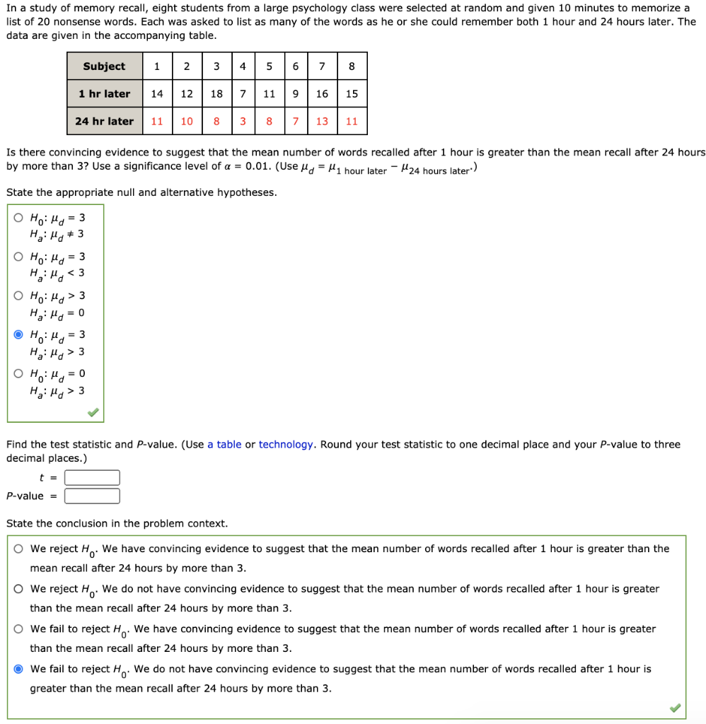 Solved In a study of memory recall, eight students from a | Chegg.com