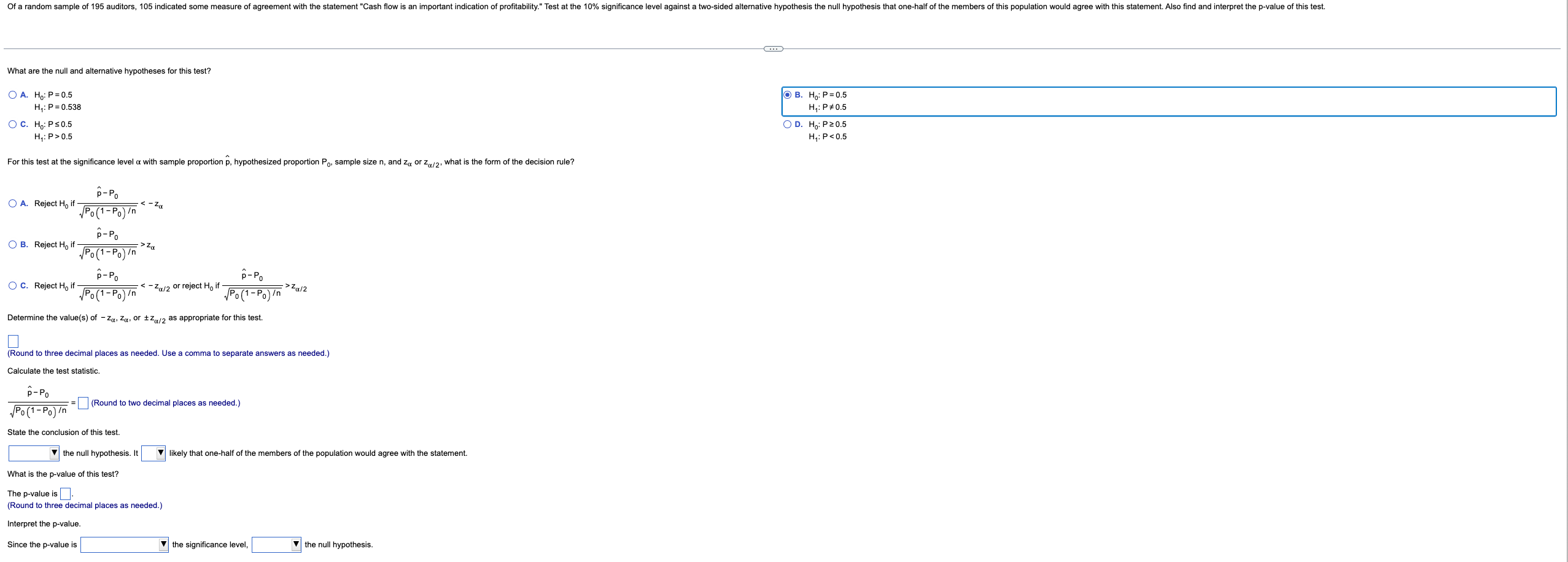Solved A. Reject H0 if P0(1−P0)/np^−P0