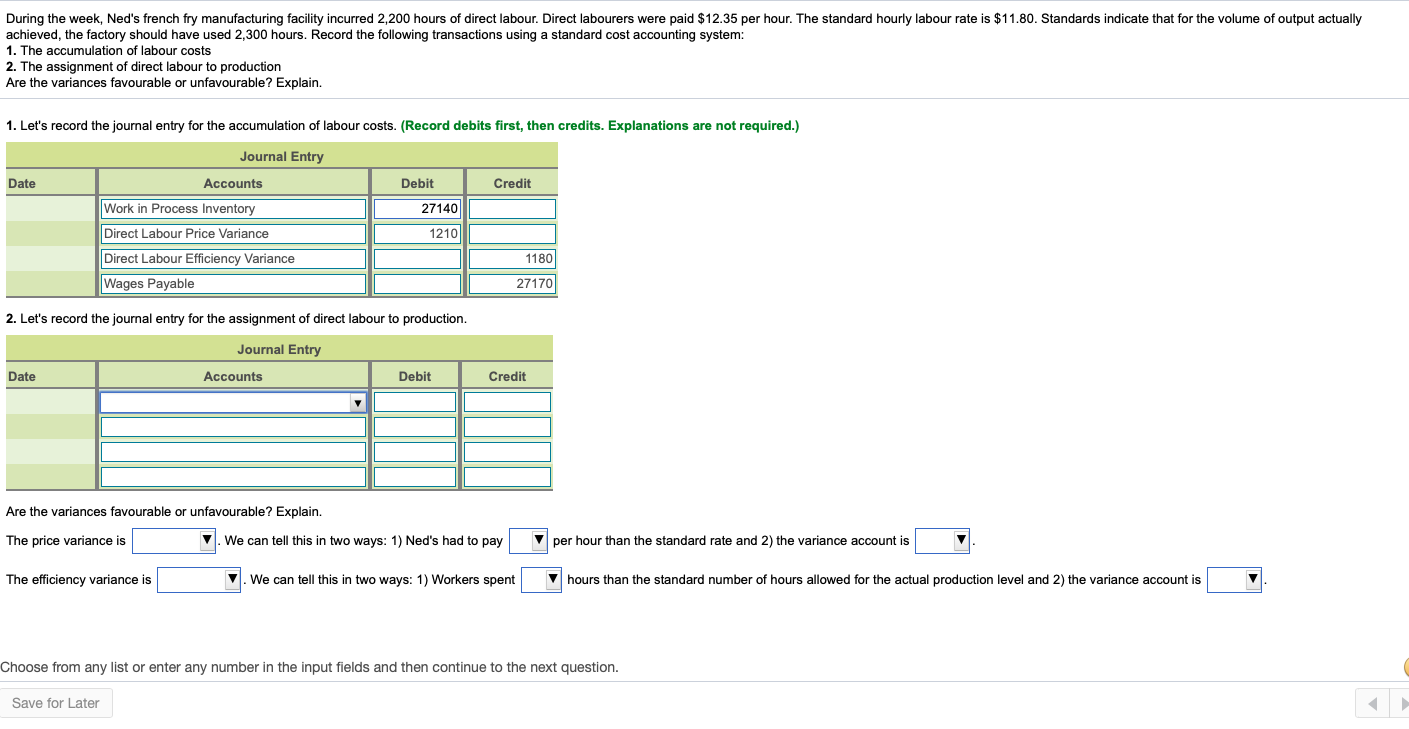 Solved Drop down options for 2 are: DL Efficiency Variance, | Chegg.com