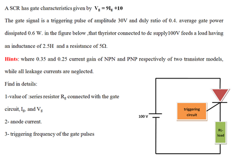 Solved A SCR has gate characteristics given by Vs = 91, +10 | Chegg.com