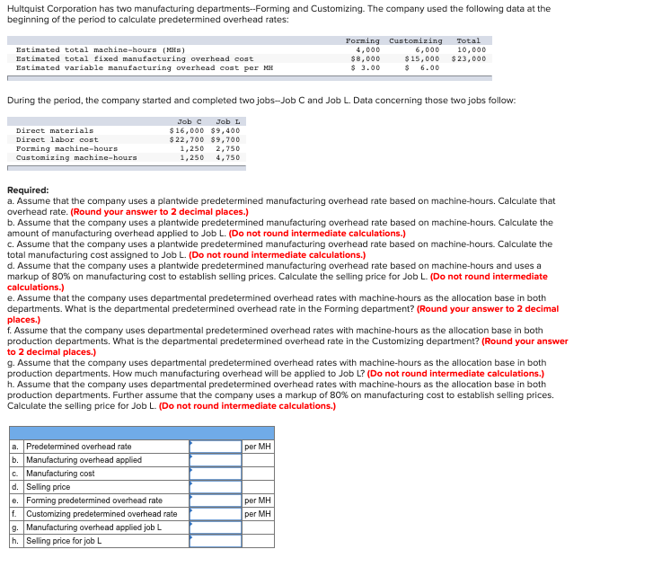 Solved Hultquist Corporation has two manufacturing | Chegg.com
