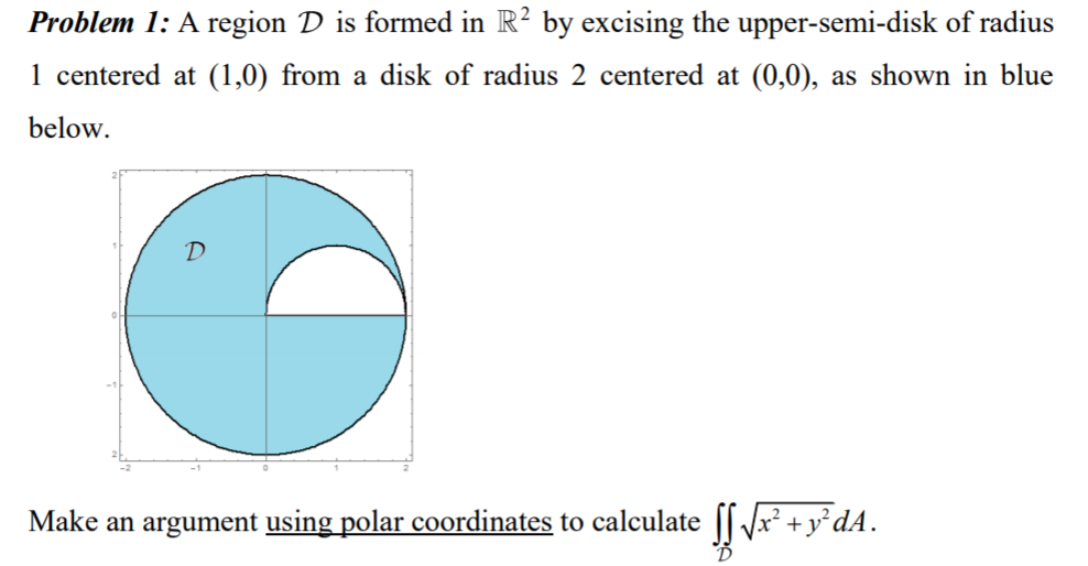 Solved A region D is formed in R2 by excising the | Chegg.com