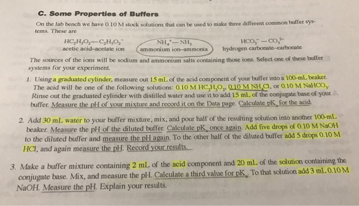C. Some Properties of Buffers On the lab bench we | Chegg.com