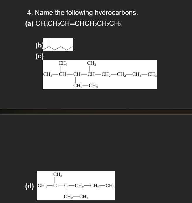 Solved 4. Name the following hydrocarbons. (a) | Chegg.com