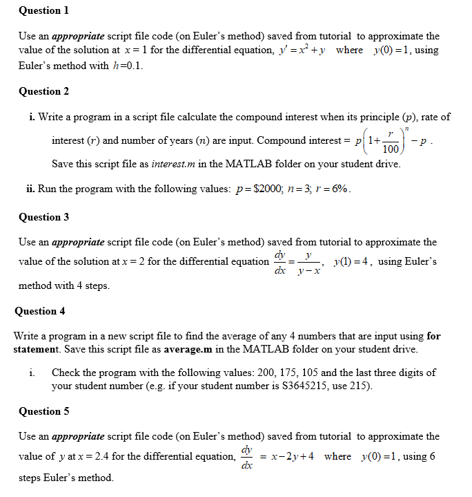 Solved Question 1 Use an appropriate script file code (on | Chegg.com