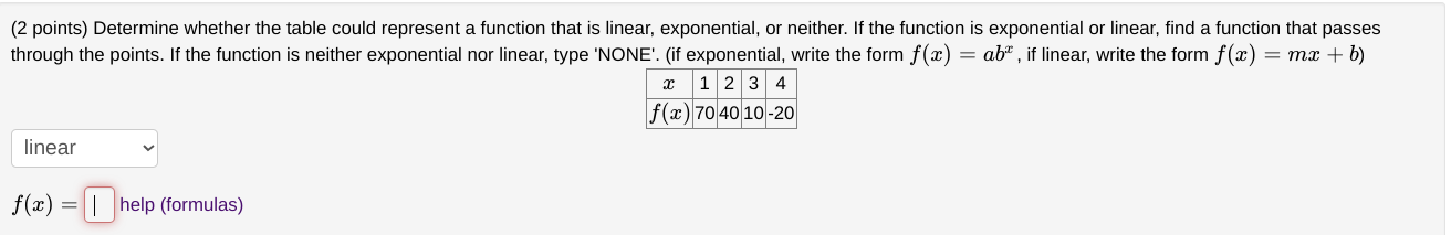 Solved (2 points) Determine whether the table could | Chegg.com