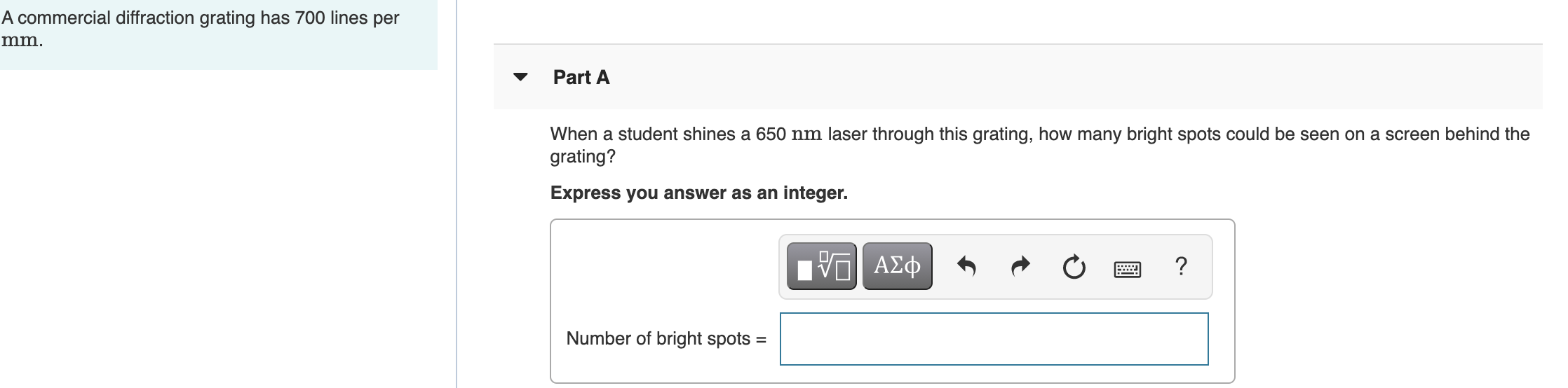 Solved A commercial diffraction grating has 700 lines per | Chegg.com