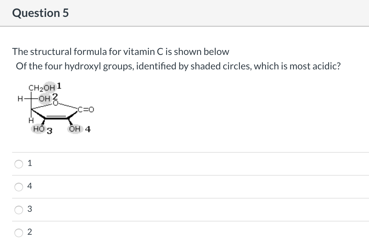 Solved Question 5 The structural formula for vitamin C is | Chegg.com