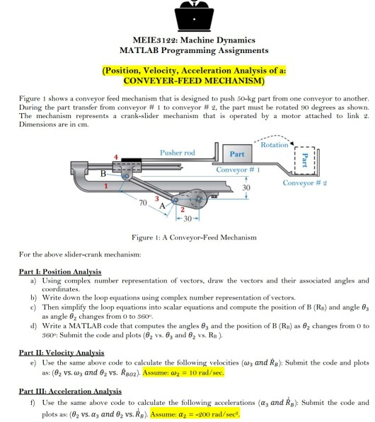 MEIE5122: Machine Dynamics MATLAB Programming | Chegg.com