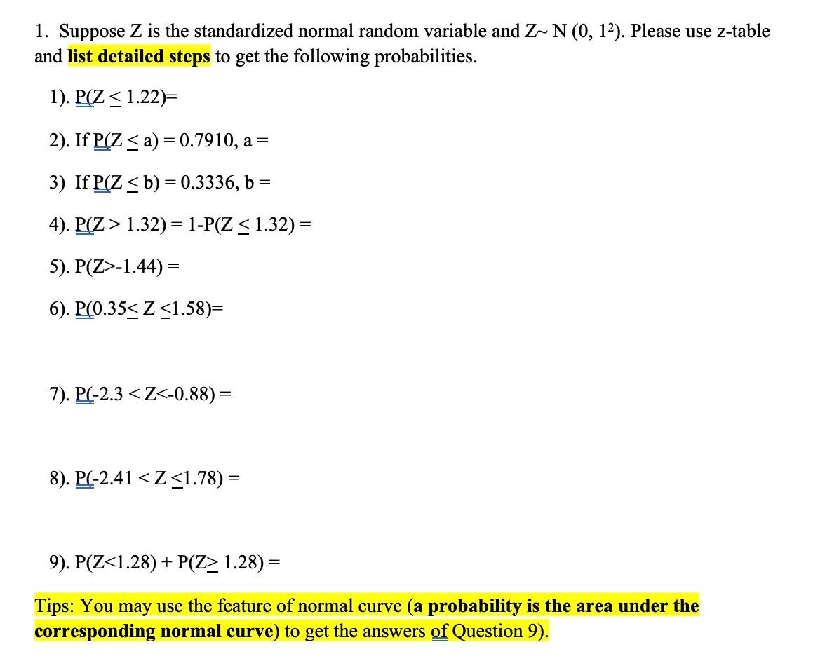 Solved 1. Suppose Z is the standardized normal random | Chegg.com