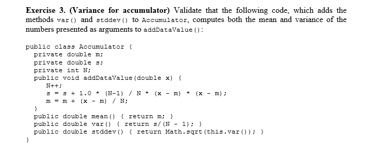 Solved Exercise 3. (Variance for accumulator) Validate that | Chegg.com