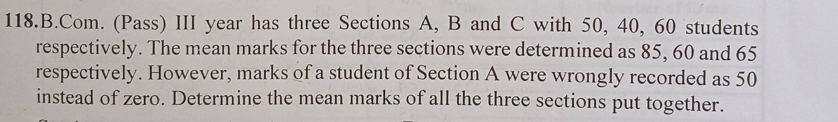 Solved 118.B.Com. (Pass) III year has three Sections A, B | Chegg.com