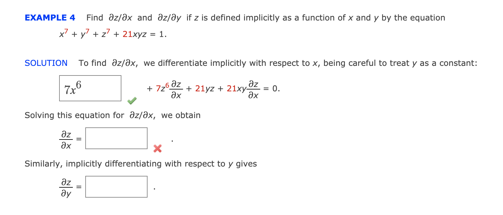 Solved EXAMPLE 4 Find az/ax and az/ay if z is defined | Chegg.com