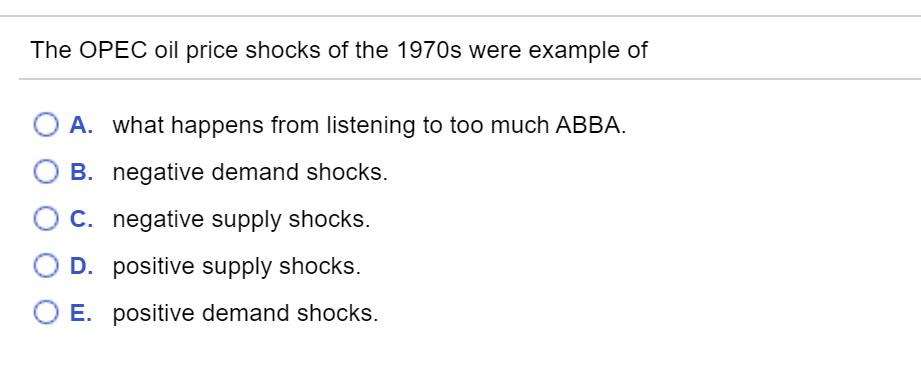 Solved The OPEC oil price shocks of the 1970s were example | Chegg.com