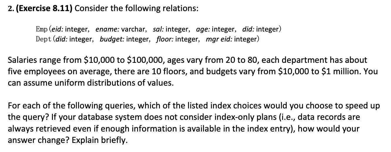Solved 2. (Exercise 8.11) Consider the following relations: | Chegg.com
