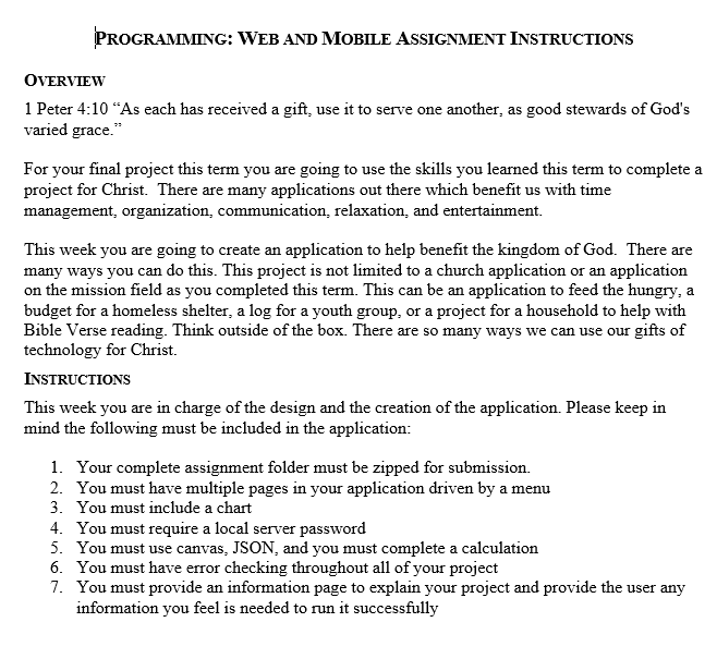 Solved PROGRAMMING: WEB AND MOBILE ASSIGNMENT INSTRUCTIONS | Chegg.com