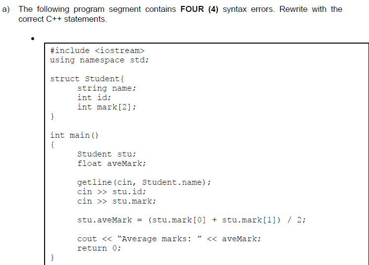 Solved A The Following Program Segment Contains Four 4 4394