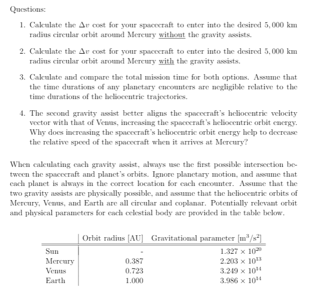 Solved Questions:1. ﻿Calculate the \( \Delta v \) ﻿cost for | Chegg.com