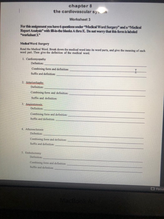 Solved chapter 8 the cardiovascular sy Worksheet 3 For this | Chegg.com