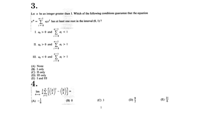 Solved 3. Let n be an integer greater than 1. Which of the | Chegg.com