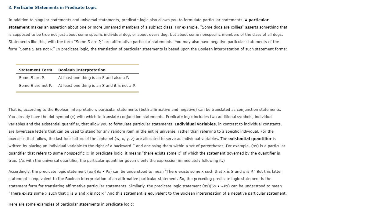 Solved 3. Particular Statements in Predicate Logic In | Chegg.com