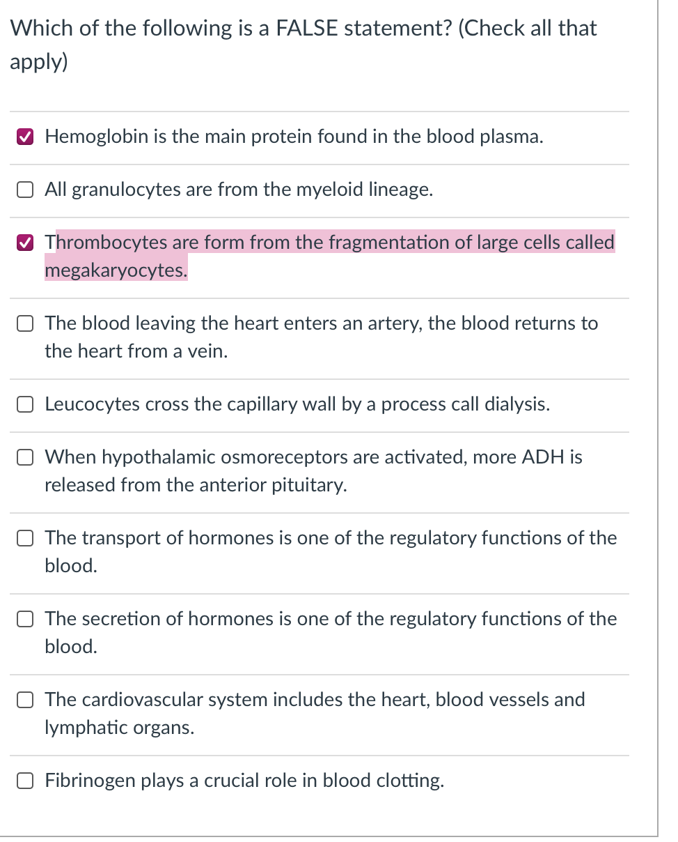 Solved Which of the following is a FALSE statement? (Check | Chegg.com