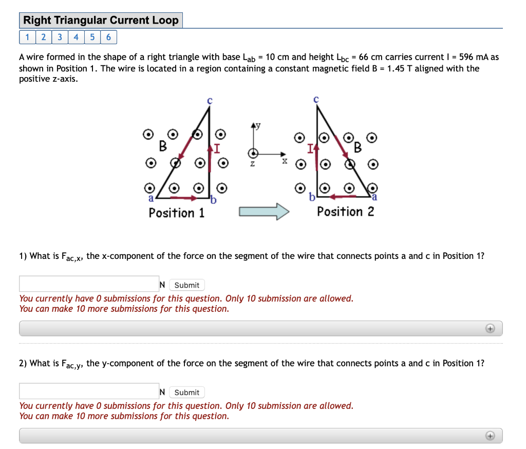 Solved Right Triangular Current Loop 1 2 3 4 5 6 A wire | Chegg.com