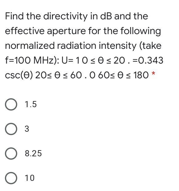 Solved Find the directivity in dB and the effective aperture | Chegg.com