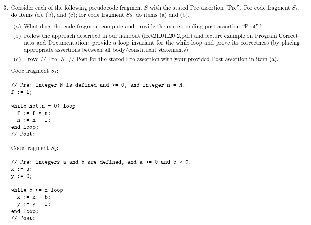 3. Consider each of the following pseudocode fragment | Chegg.com