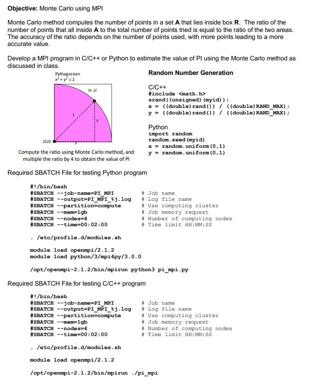 Solved Objective: Monte Carlo using MPI Monte Carlo method | Chegg.com