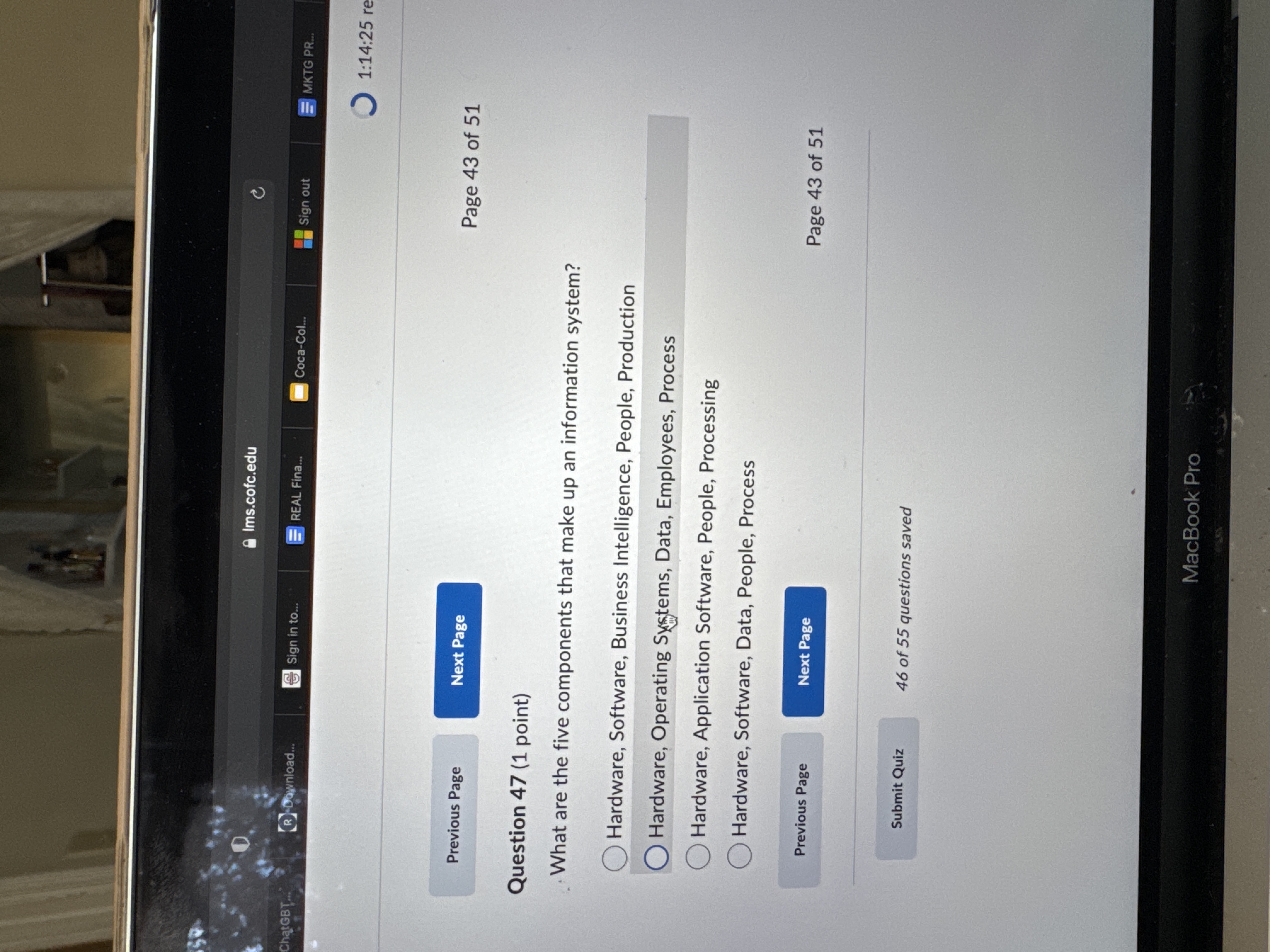 Solved Question 47 (1 ﻿point)What are the five components | Chegg.com