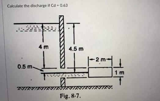 Solved Calculate the discharge if Cd -0.63 4 m 4.5 m 2 m 0.5 | Chegg.com