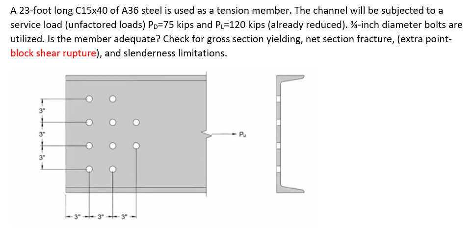 Solved A 23 -foot long C15×40 of A36 steel is used as a | Chegg.com