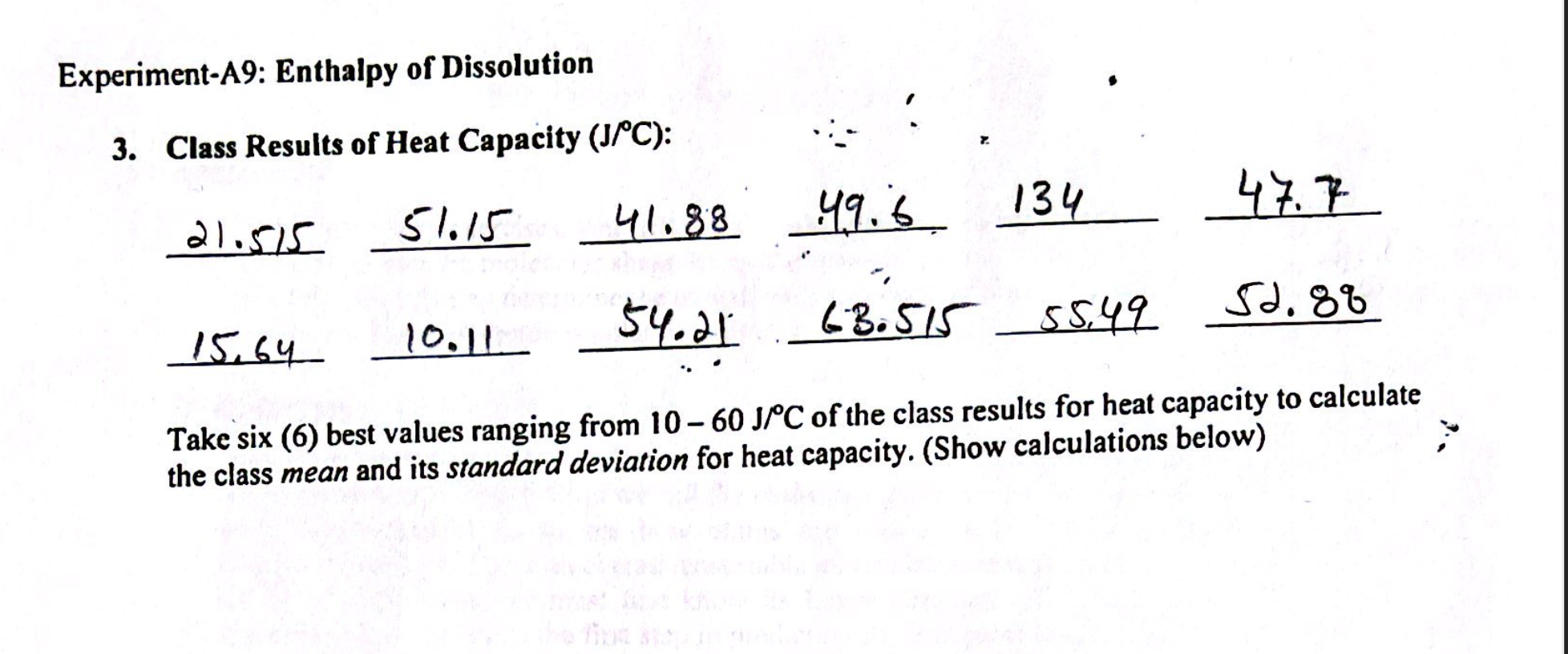 Solved Experiment-A9: Enthalpy of Dissolution 3. Class | Chegg.com