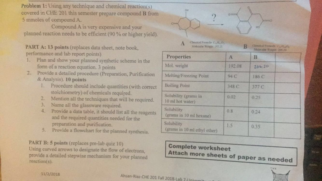 Solved Prepare compund B from 5 mmoles of. compound A | Chegg.com