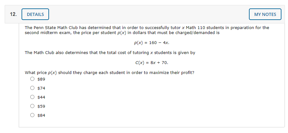 Solved 12. DETAILS MY NOTES The Penn State Math Club has | Chegg.com