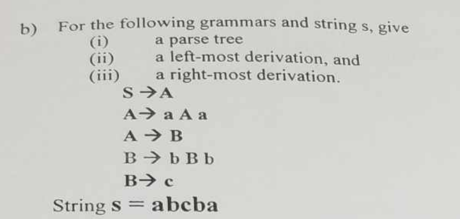 Solved b) For the following grammars and string s, give (i) | Chegg.com