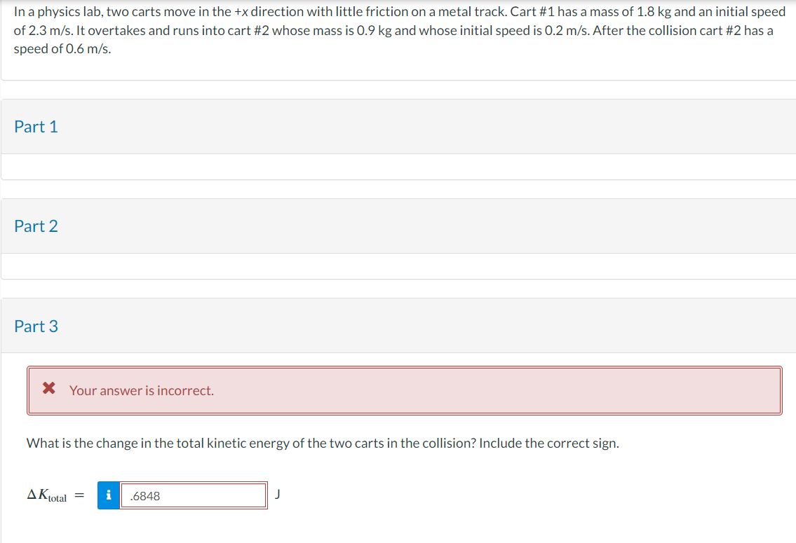 Solved In a physics lab, two carts move in the +x ﻿direction | Chegg.com